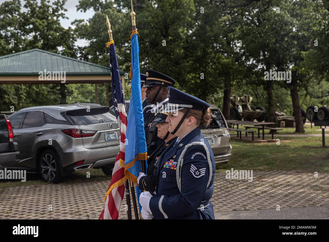 Members of the Oklahoma National Guard present the colors during a ...