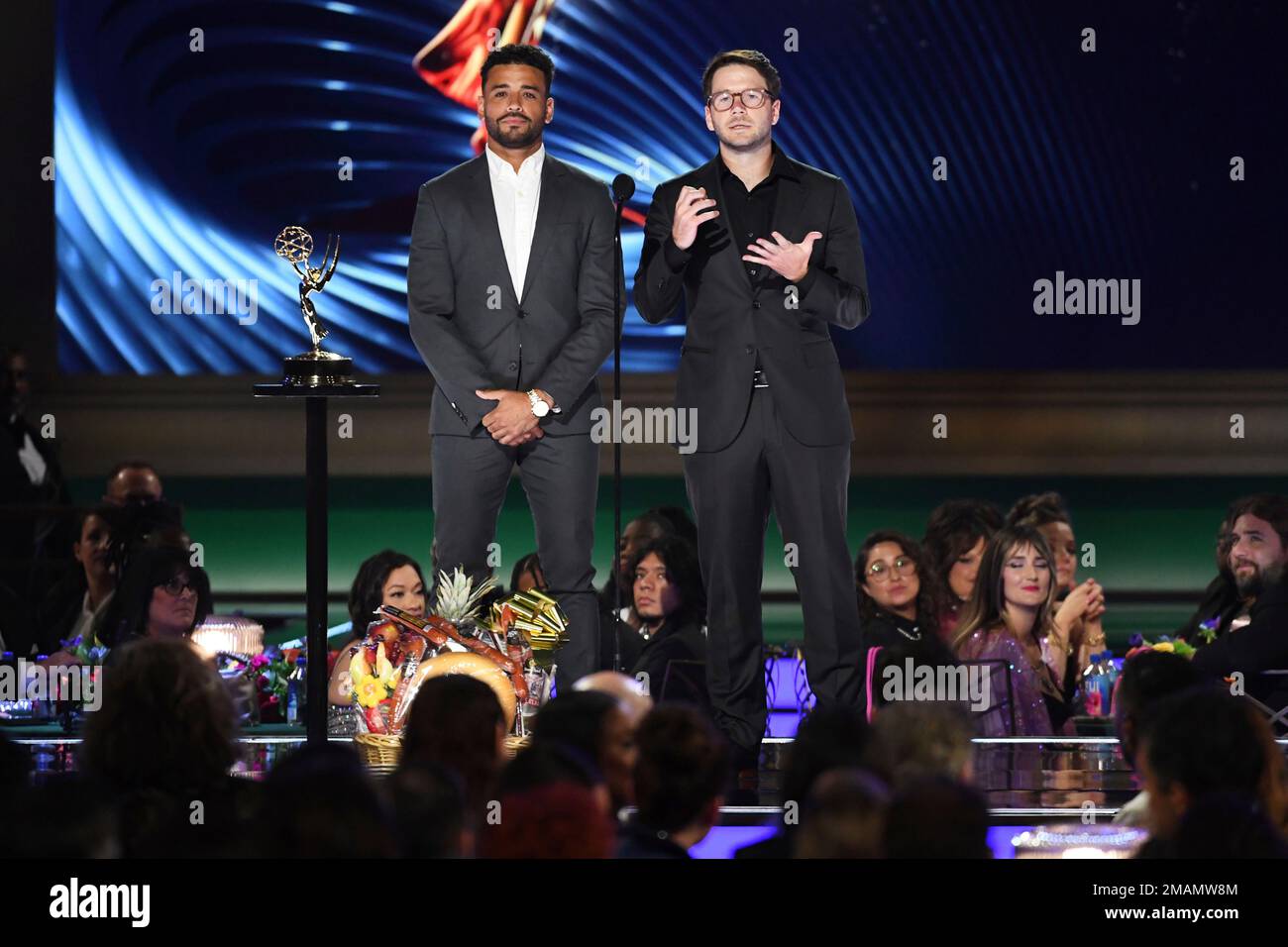 EXCLUSIVE - Ryan Broussard, left, and James Caverly speak on stage during night two of the ...