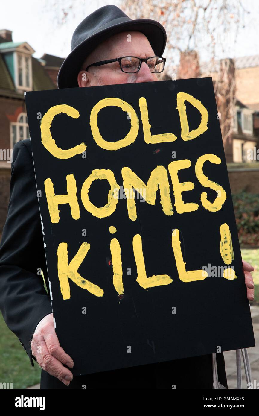 London, UK. 19 January, 2023. A campaigner from Fuel Poverty Action ...