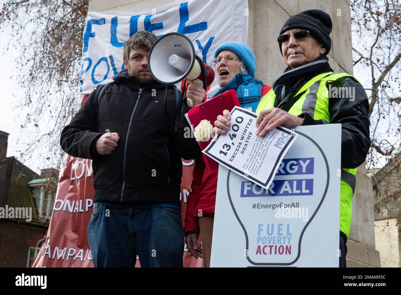 London, UK. 19 January, 2023. Ruth London addresses fellow campaigners ...