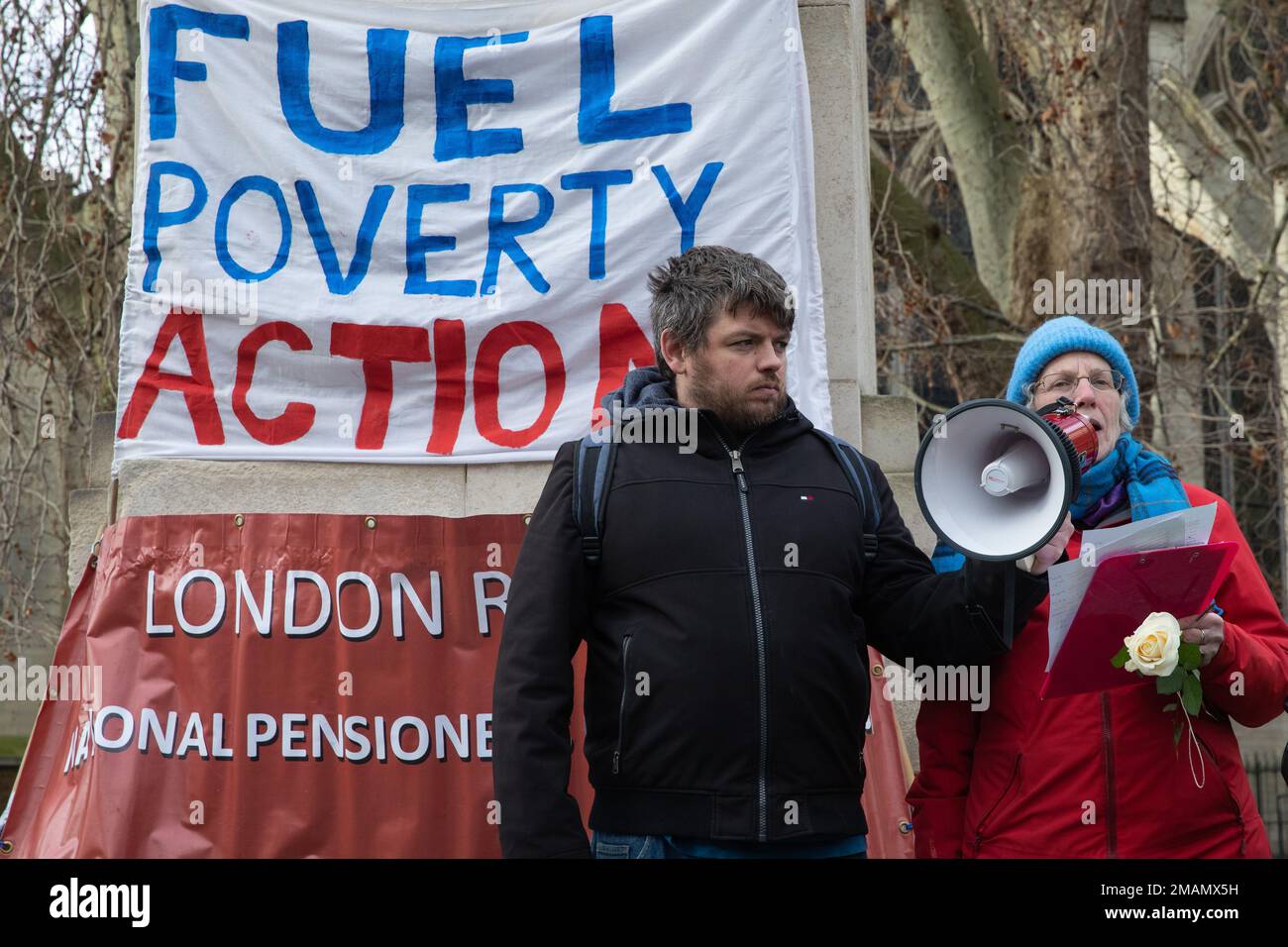 London, UK. 19 January, 2023. Ruth London addresses fellow campaigners ...