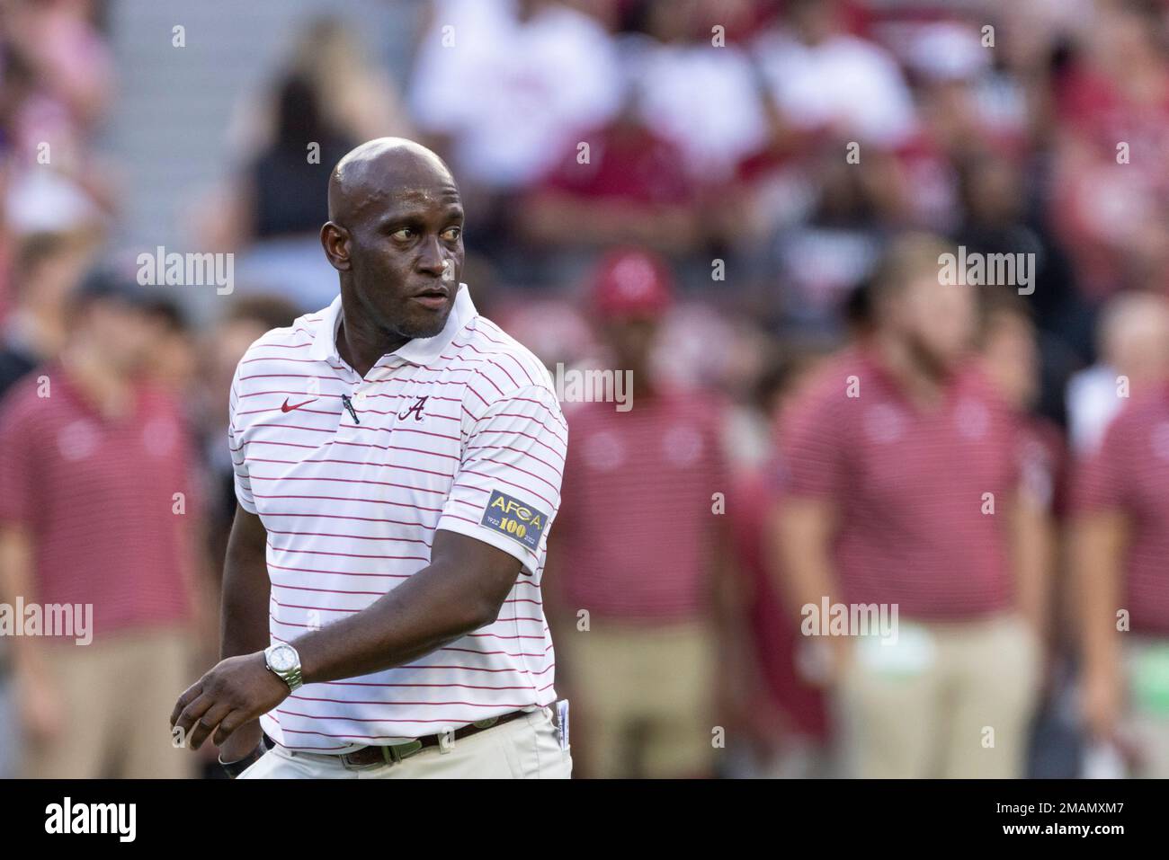 Alabama cornerbacks coach Travaris Robinson watches warm-ups before an ...