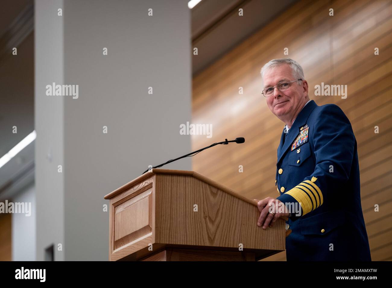 Admiral Steven Poulin, vice commandant of the U. S. Coast Guard, gives remarks during the vice ...
