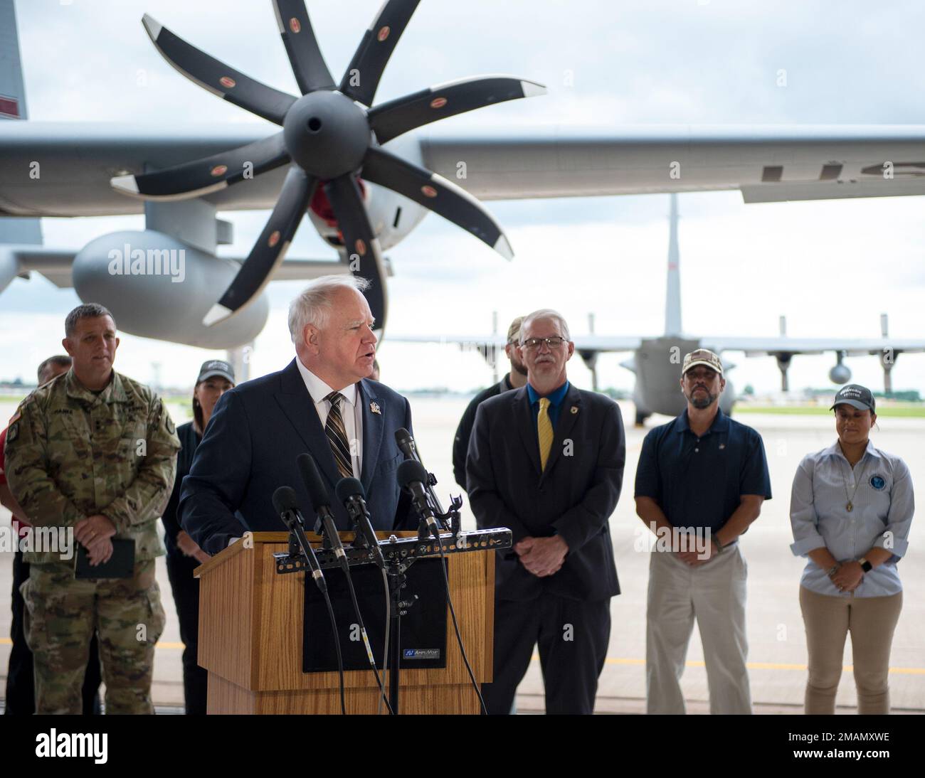 Minnesota Gov. Tim Walz visits the 133rd Airlift Wing in St. Paul, Minn ...