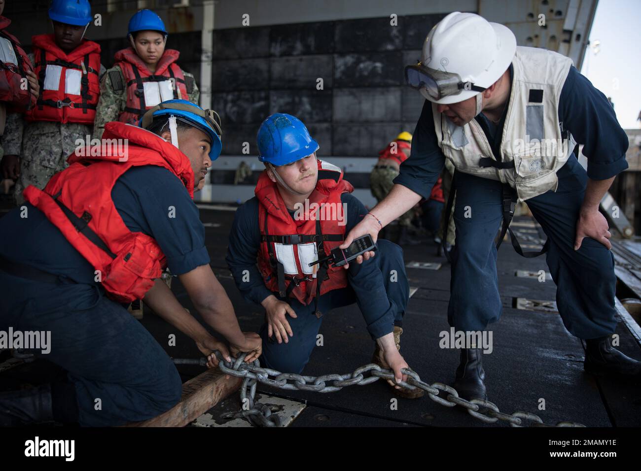 U.S. Navy Boatswain's Mates assigned to the amphibious transport dock ...