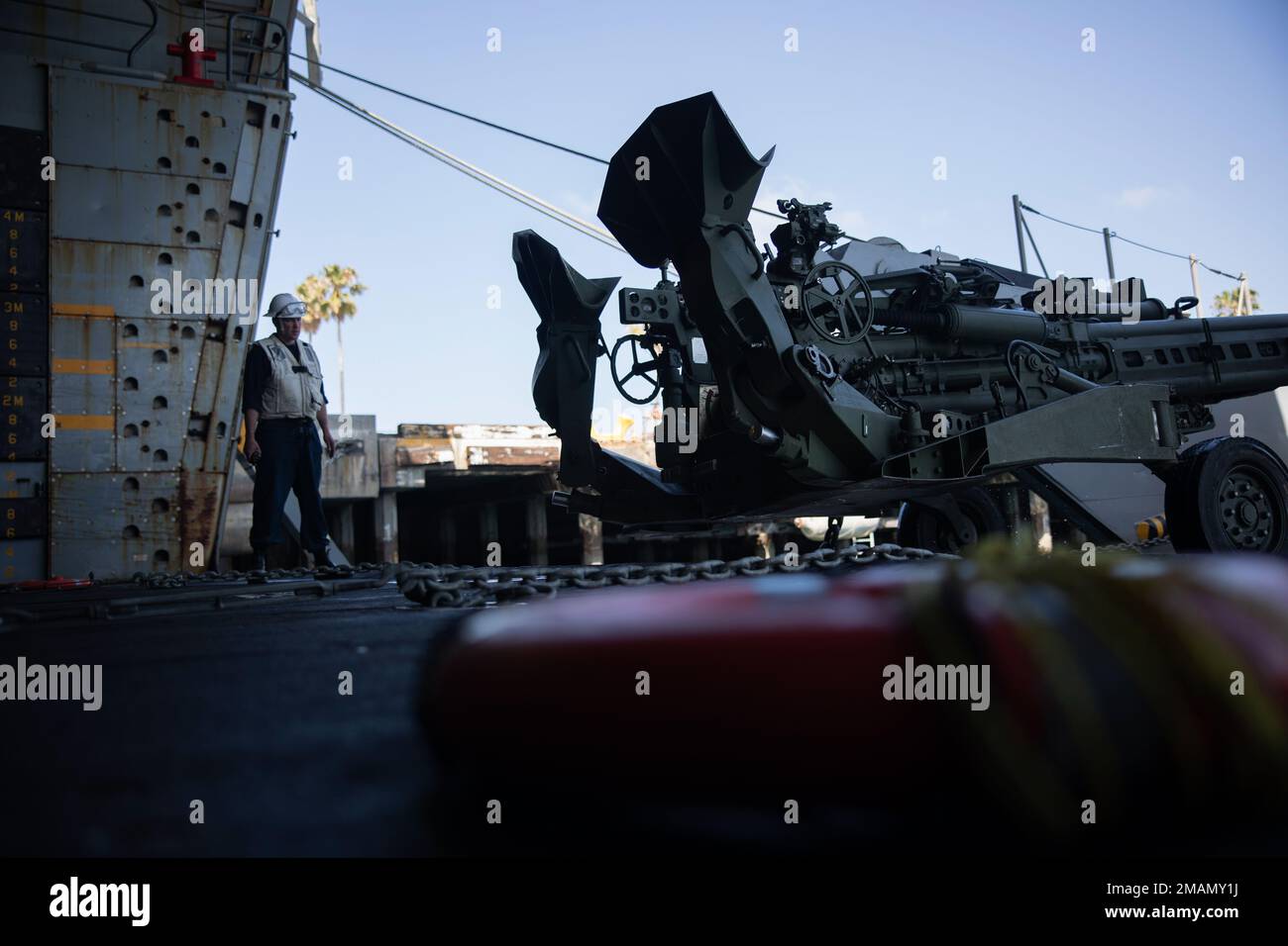 A U.S. Sailor assigned to the amphibious transport dock USS Portland ...