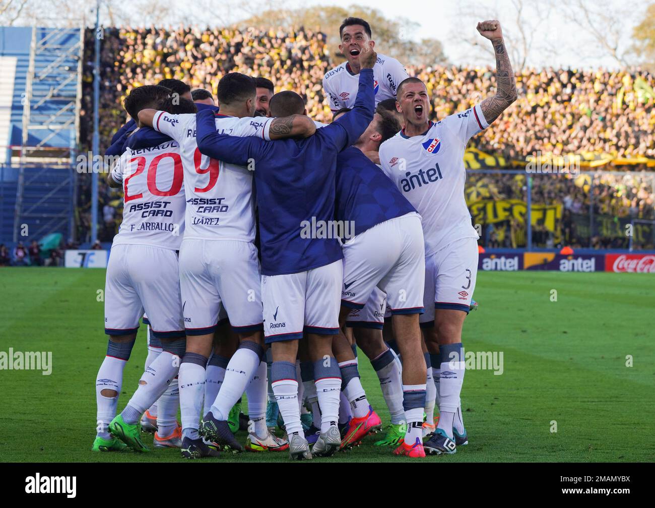 Nacional players celebrate after scoring their first goal against ...