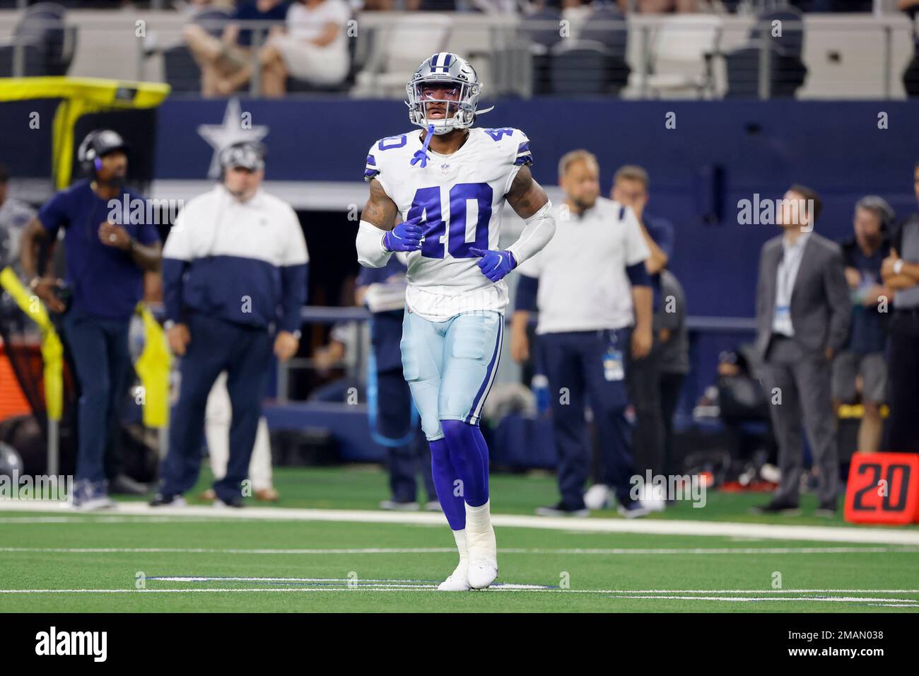Dallas Cowboys safety Juanyeh Thomas (40) jogs onto the field during a ...