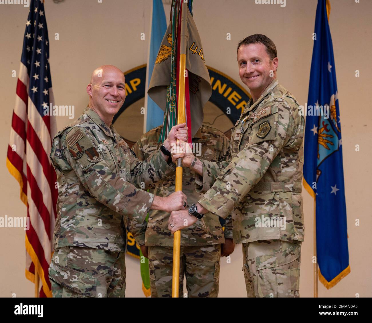 U.S. Air Force Col. Calvin Powell, left, vice commander of the 435th ...