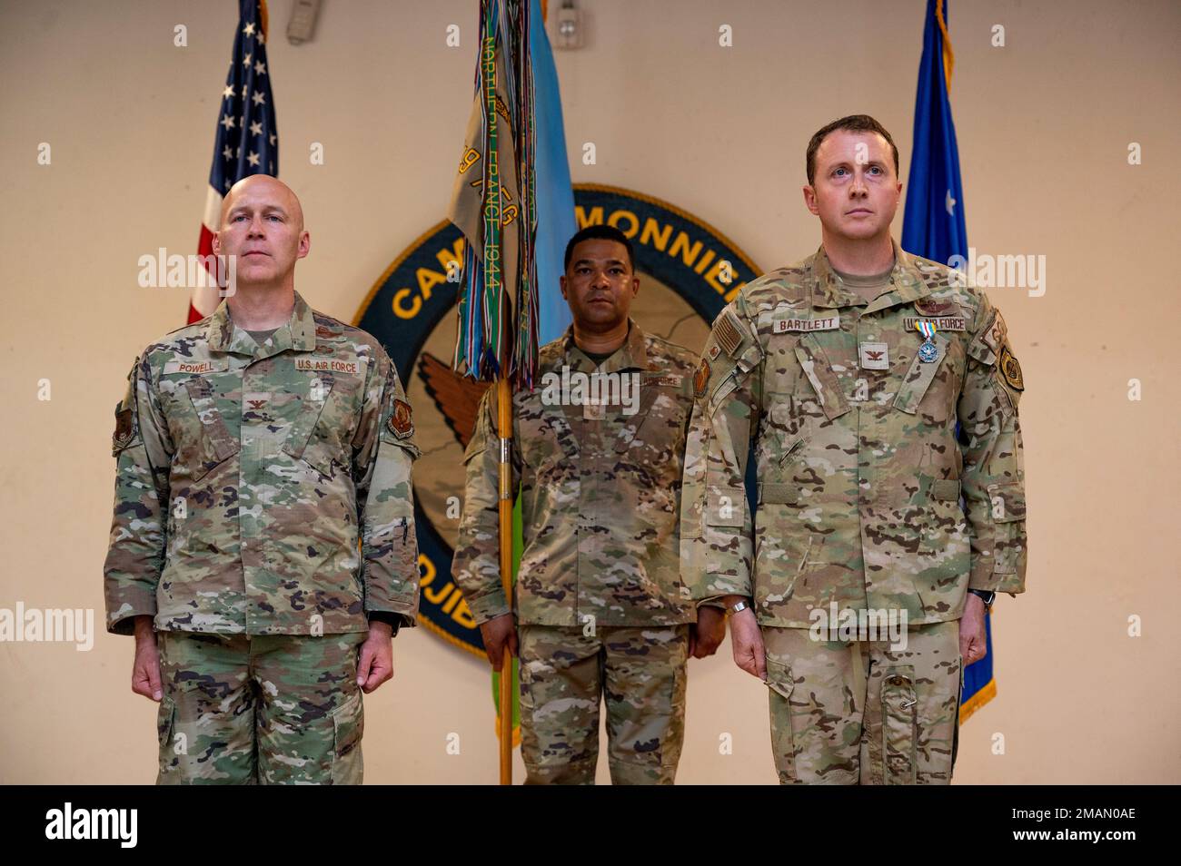 U.S. Air Force Col. Calvin Powell, left, vice commander of the 435th ...
