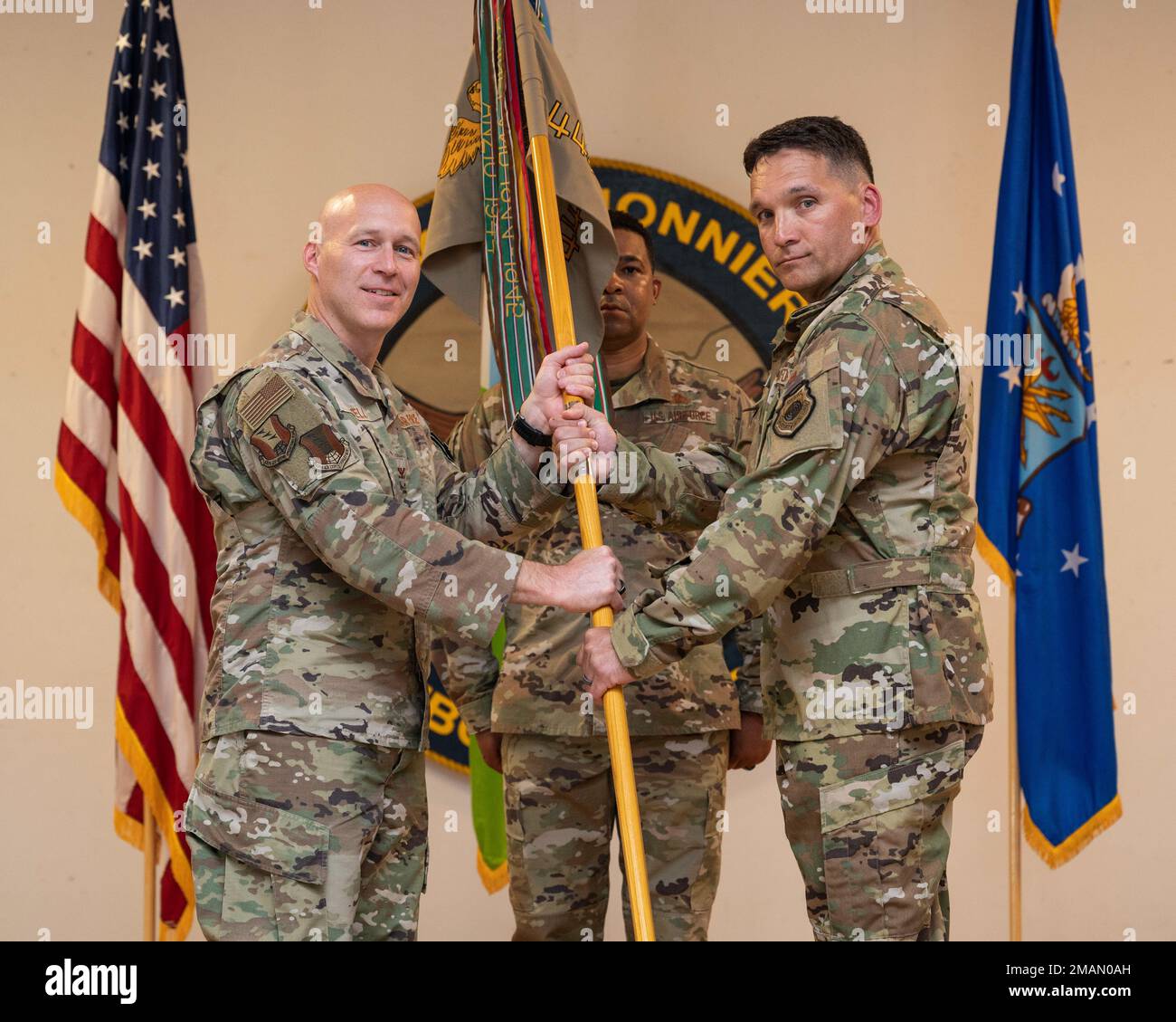 U.S. Air Force Col. Calvin Powell, left, vice commander of the 435th ...