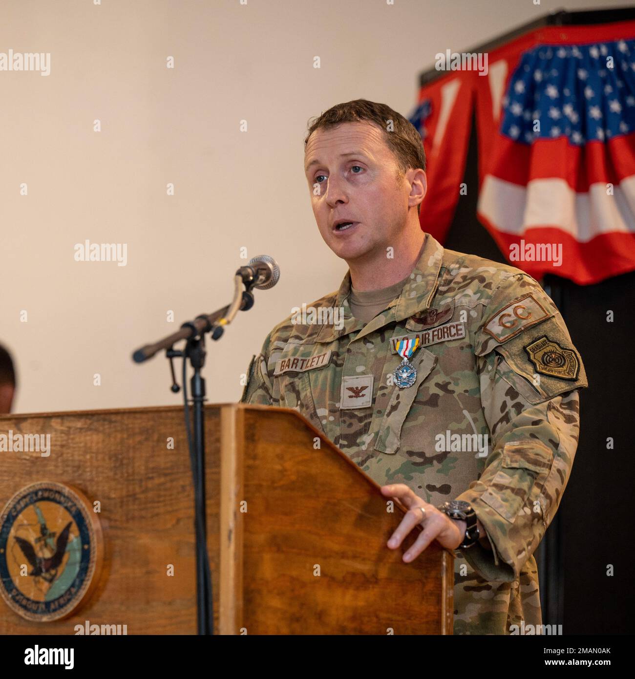 U.S. Air Force Col. Matthew Bartlett, outgoing commander of the 449th Air Expeditionary Group ...