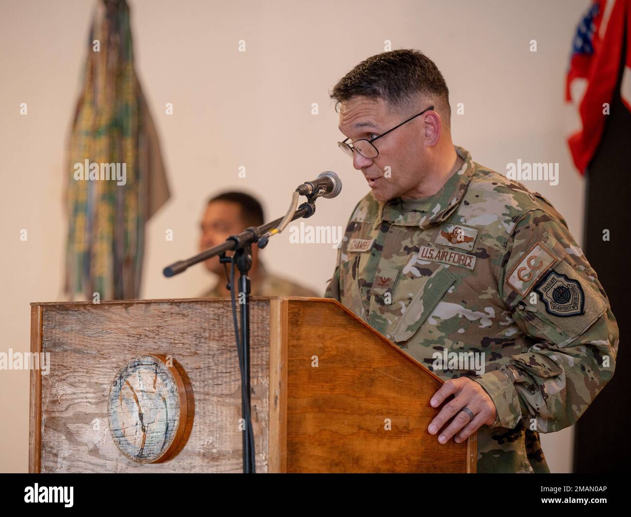 U.S. Air Force Col. Jason Chambers speaks to the audience after ...