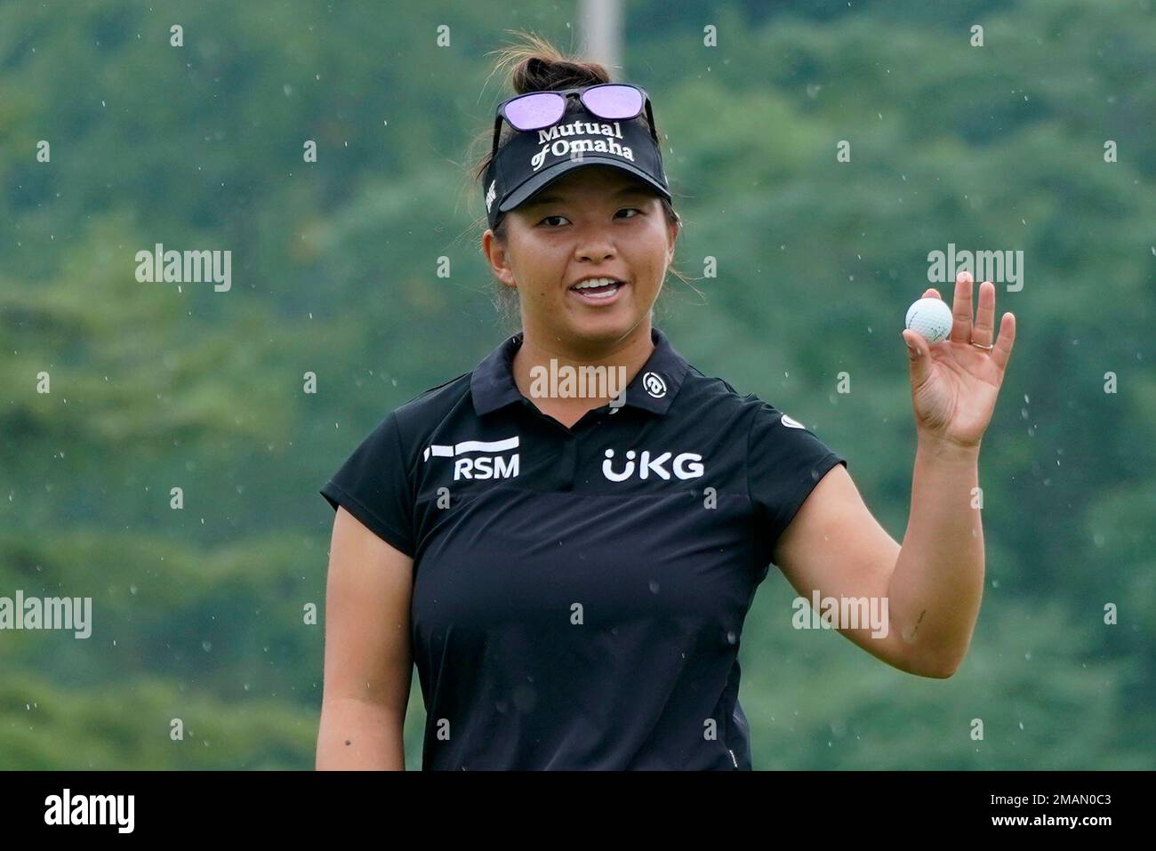 Megan Khang reacts as she finishes her final round of the Dana Classic ...
