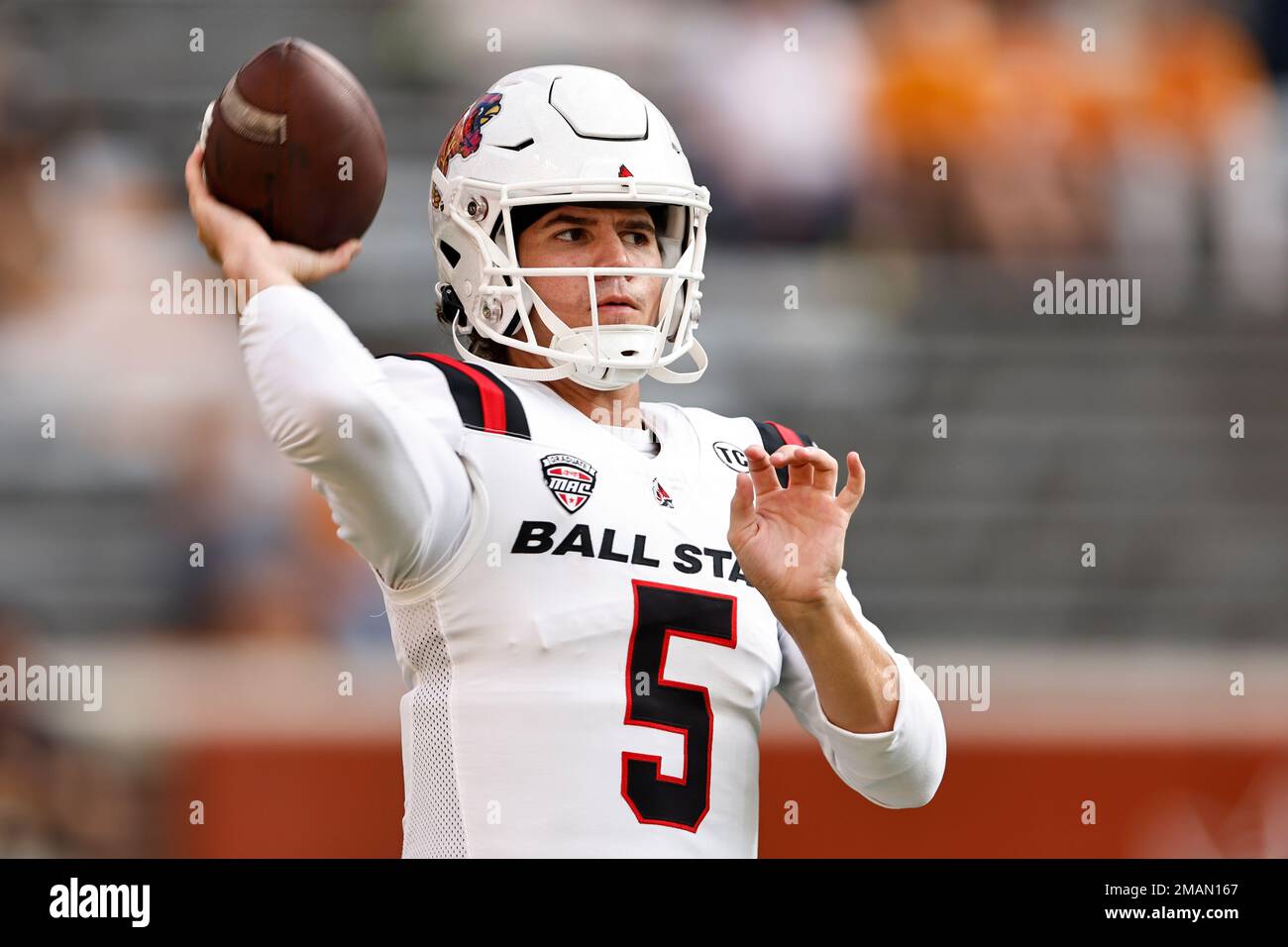 Ball State quarterback John Paddock (5) throws to a receiver during ...