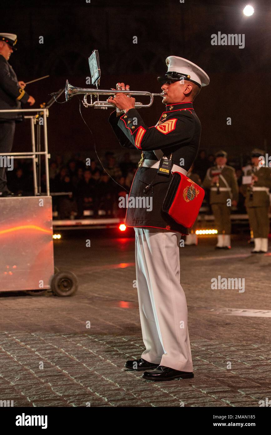 U.S. Marine Corps Staff Sgt. Carlos Ortiz, a trumpet instrumentalist ...