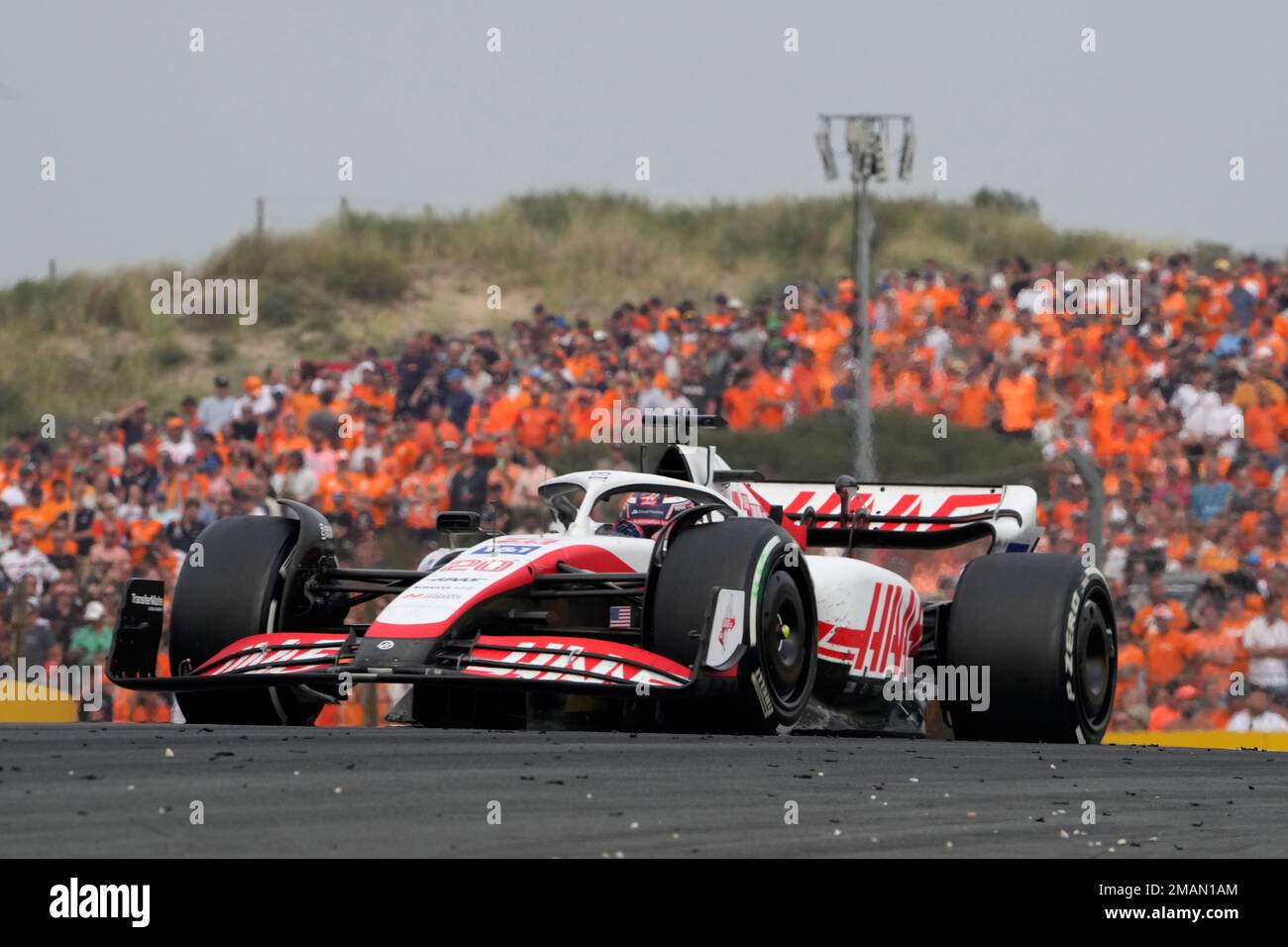 Haas driver Kevin Magnussen of Denmark steers his car during the ...