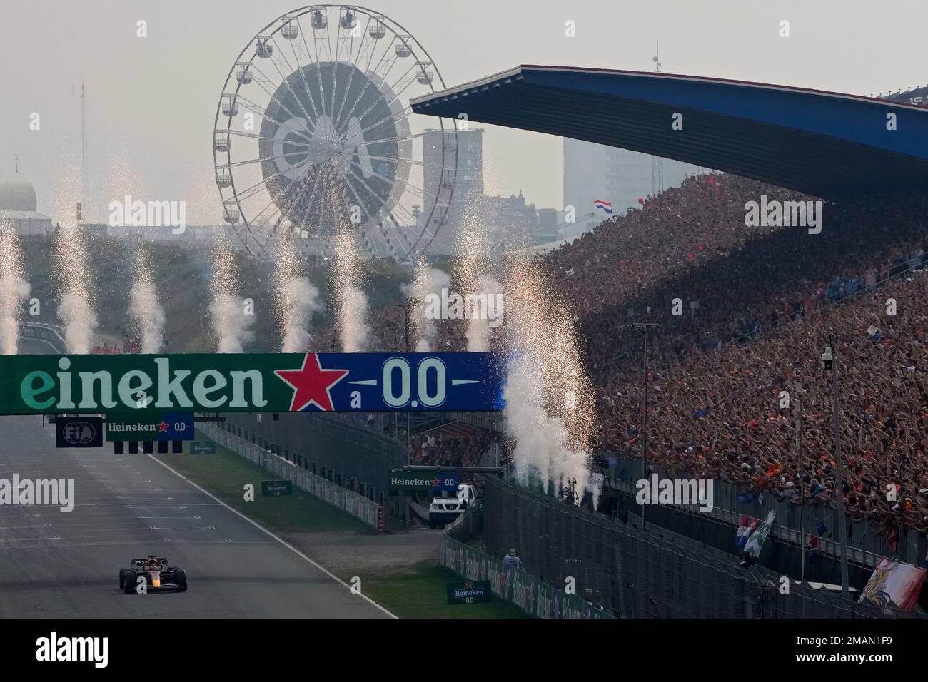 Fireworks go off as Red Bull driver Max Verstappen of the Netherlands ...
