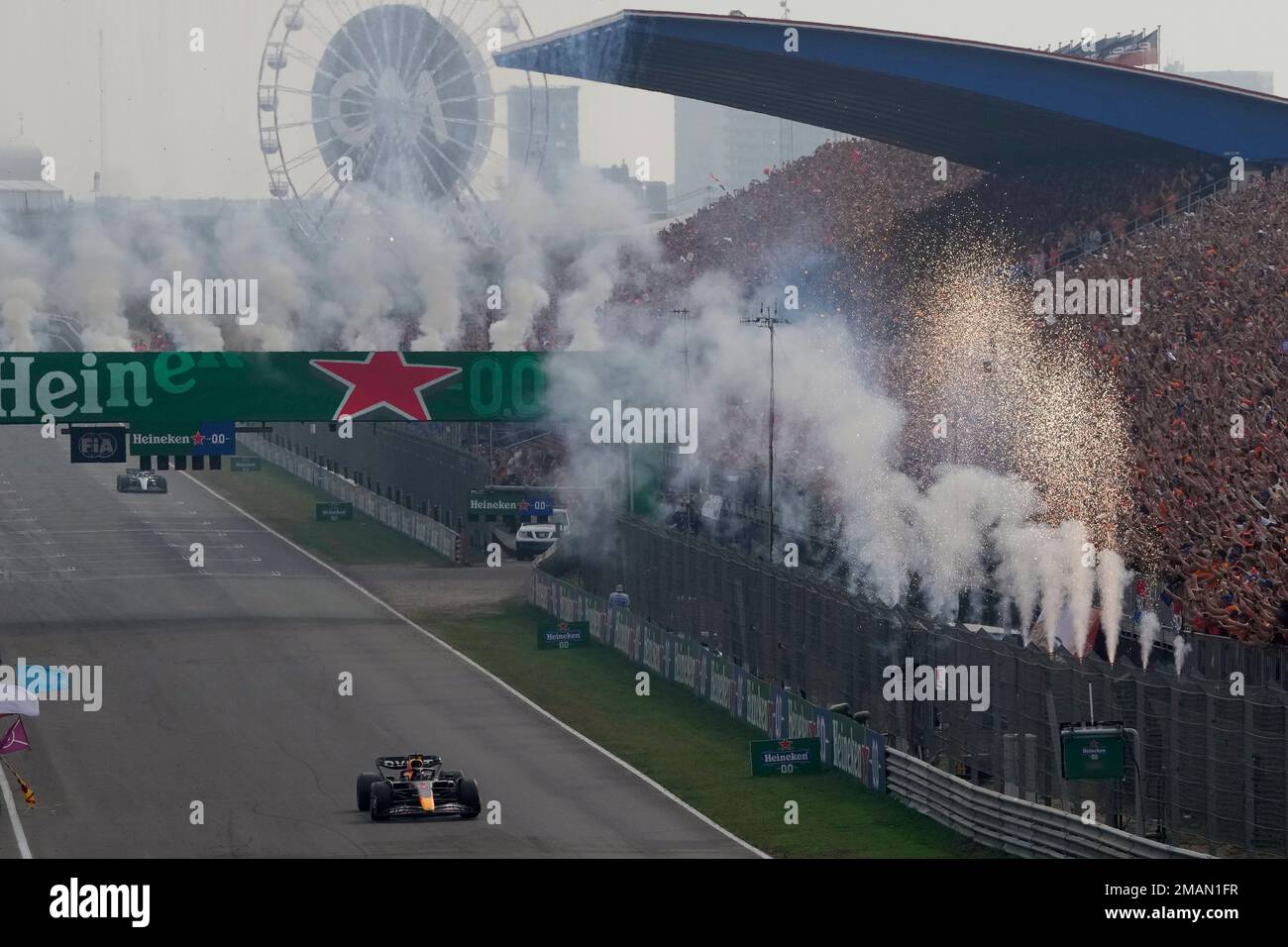 Fireworks go off as Red Bull driver Max Verstappen of the Netherlands ...