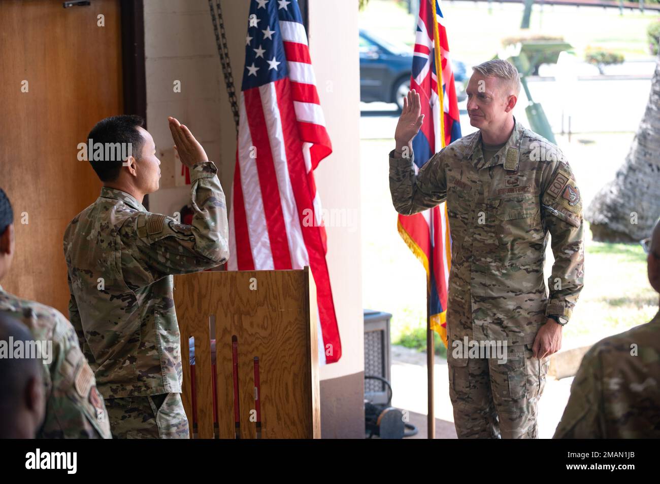 Lt. Col. Nhut Dao, 154th Civil Engineer Squadron commander, administers ...