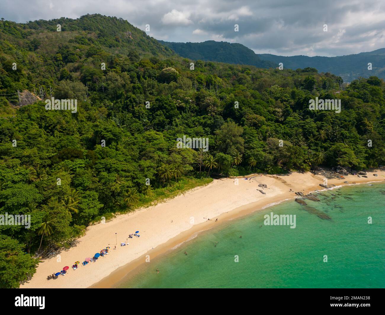 Drone aerial view of Haad Laem Sing Beach in Phuket, Thailand Stock ...