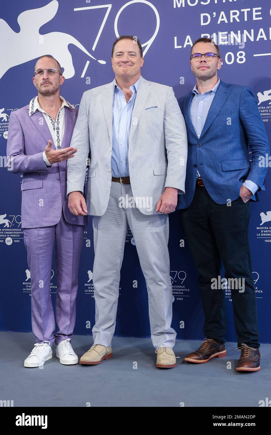 Director Darren Aronofsky, from left, Brendan Fraser and Ty Simpkins ...