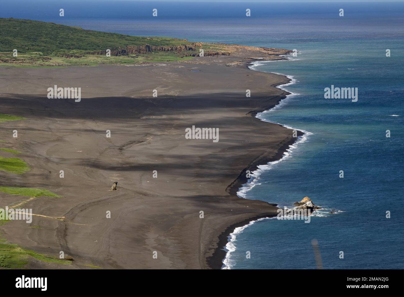 The volcanic ash beaches, visible from the top of Mt. Suribachi, Iwo To ...