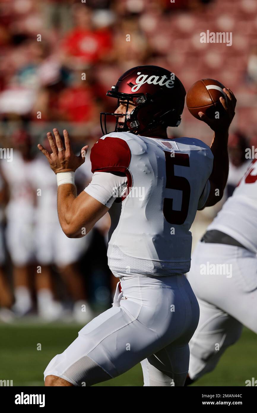 Colgate quarterback Michael Brescia (5) looks to throw the ball against ...