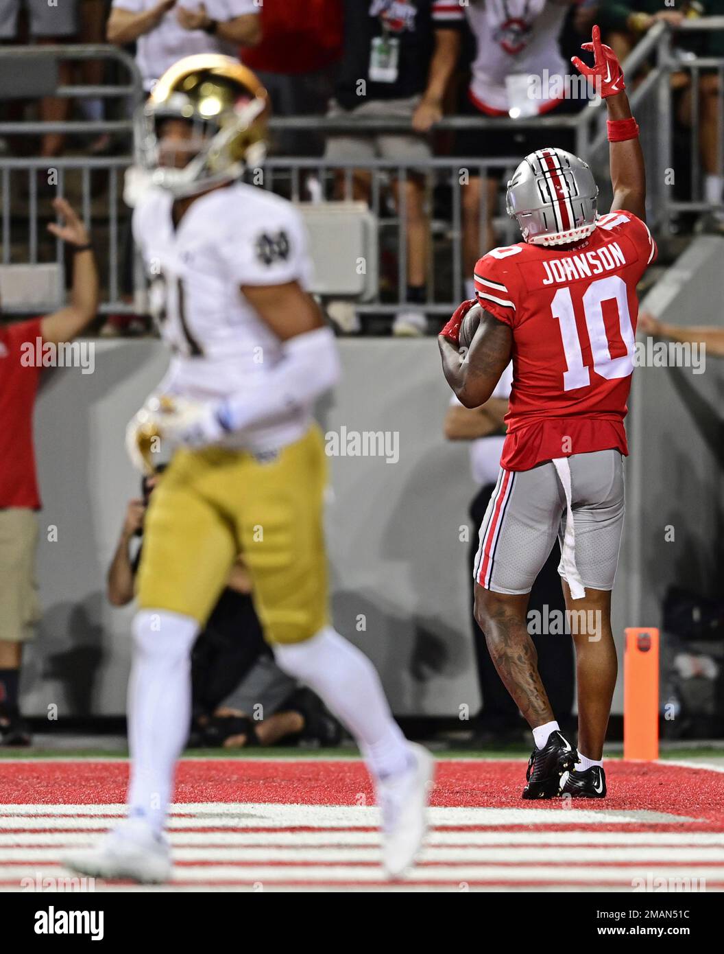Ohio State wide receiver Xavier Johnson (10) celebrates after a ...