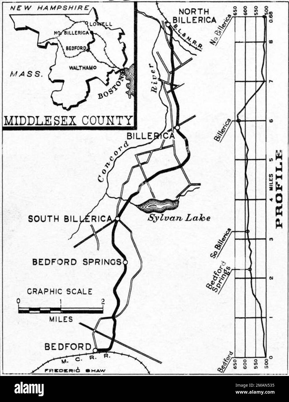 Map of Billerica and Bedford Railroad Stock Photo - Alamy