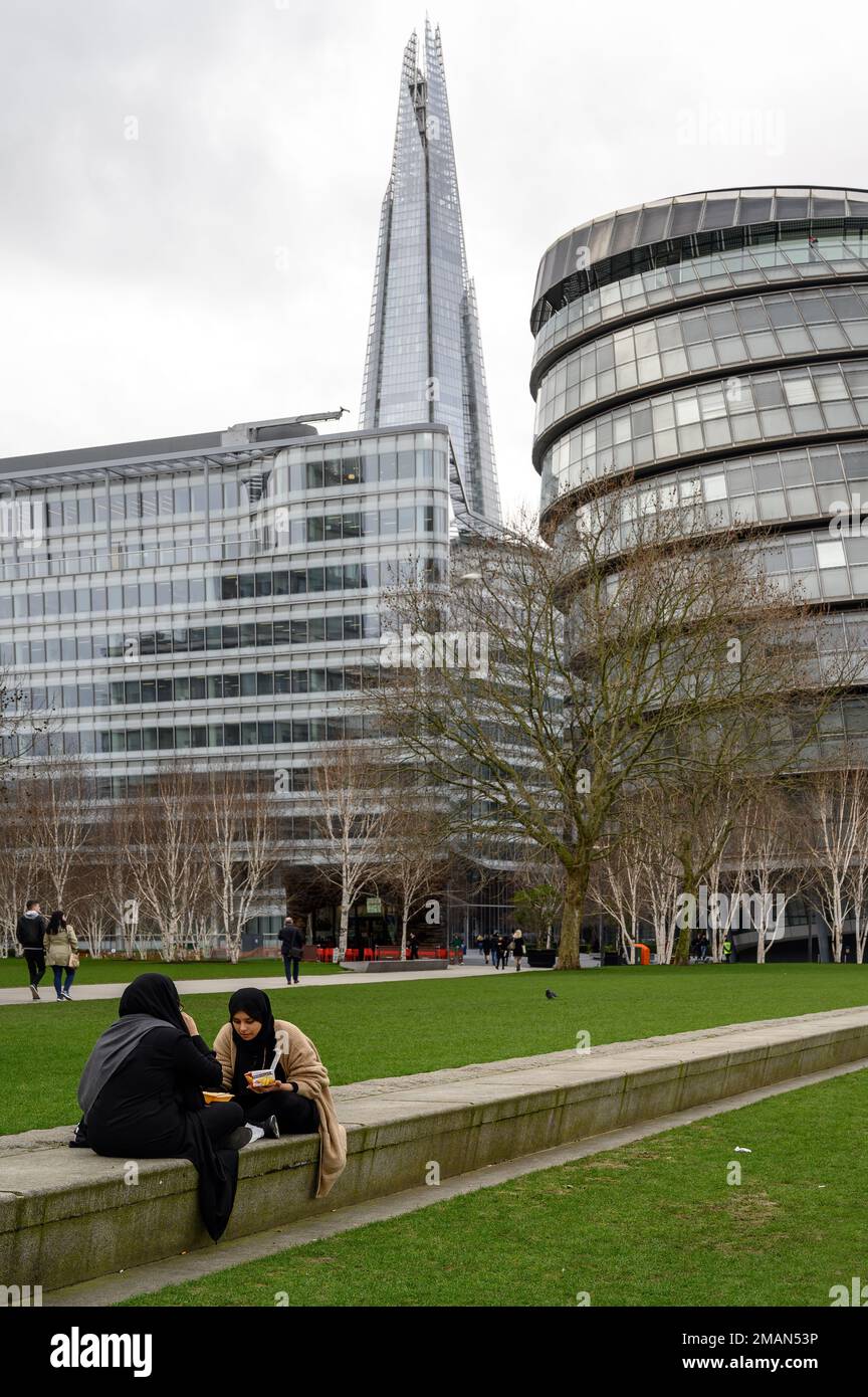 Potters Fields, London / UK: Portrait view of the Shard building and ...