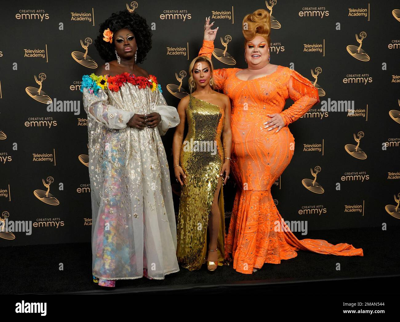 Bob the Drag Queen, from left, Shangela, and Eureka pose in the press ...