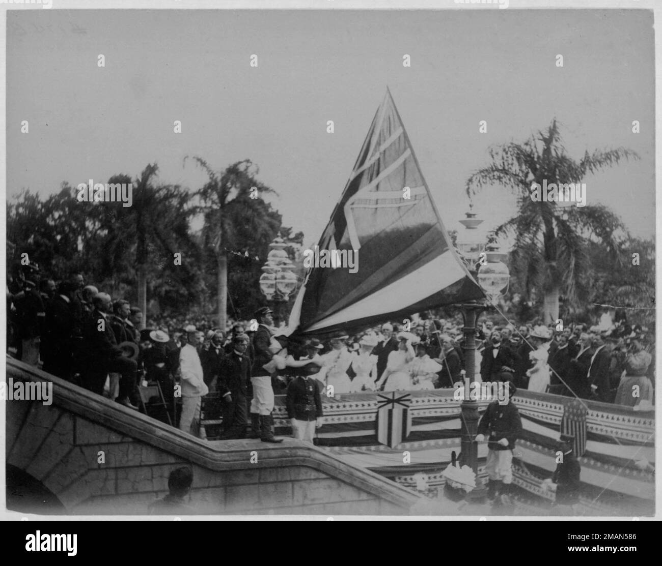 Lowering the Hawaiian flag at Annexation ceremony Stock Photo - Alamy