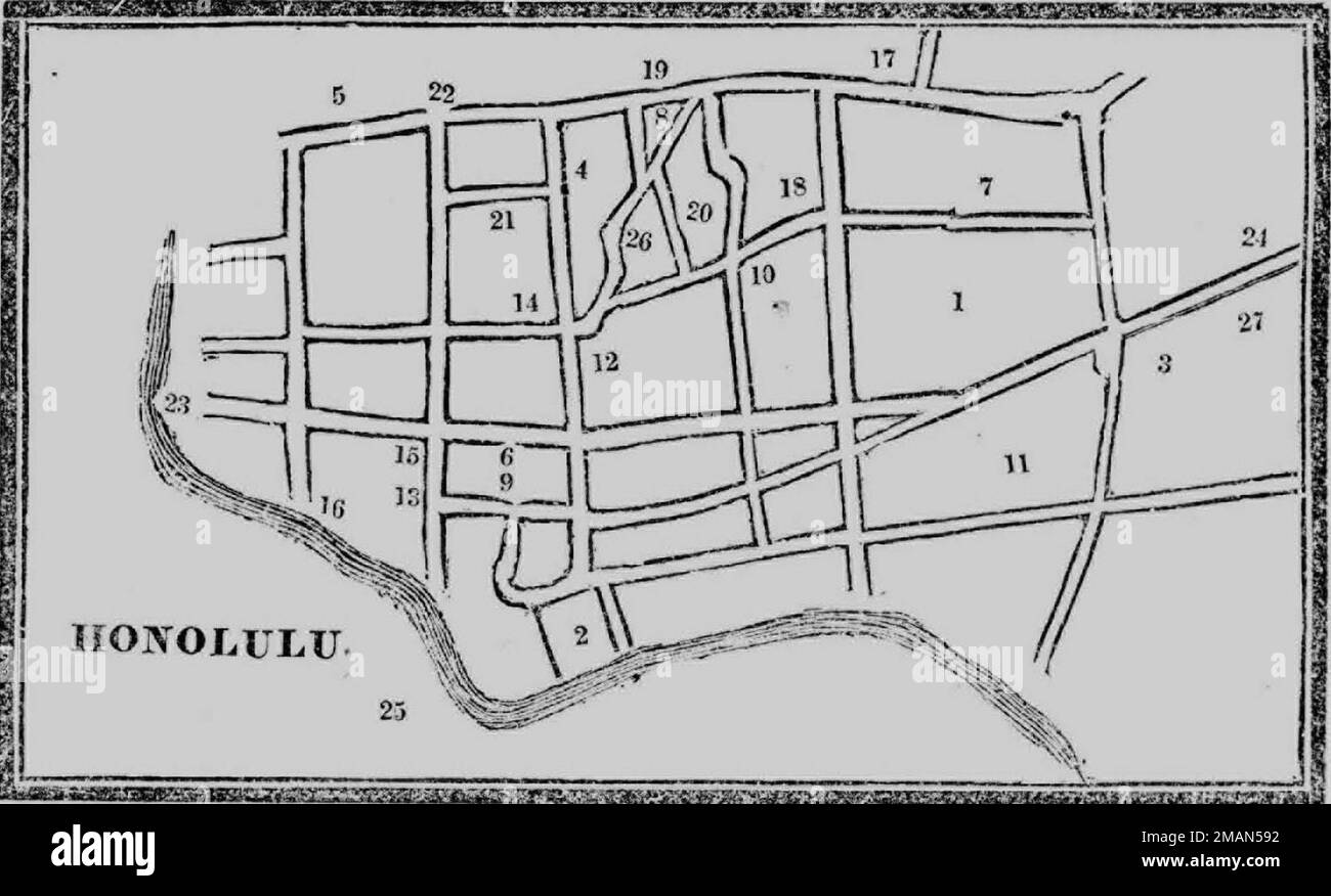 1845 Map of Honolulu drawn by Ehrenberg Stock Photo - Alamy