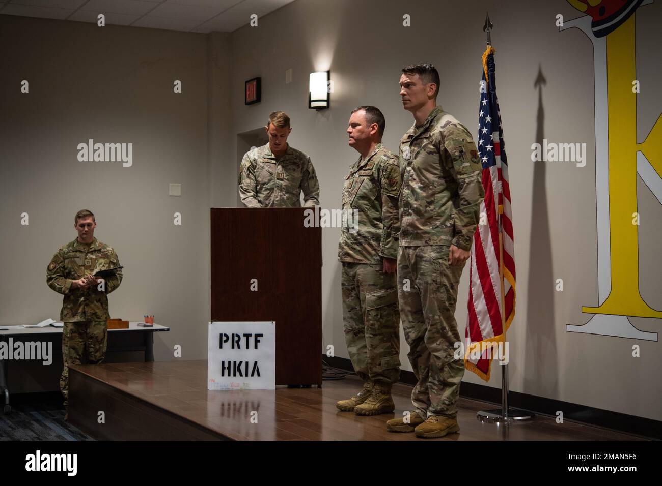 Members stand at attention during an awards ceremony at Moody Air Force ...