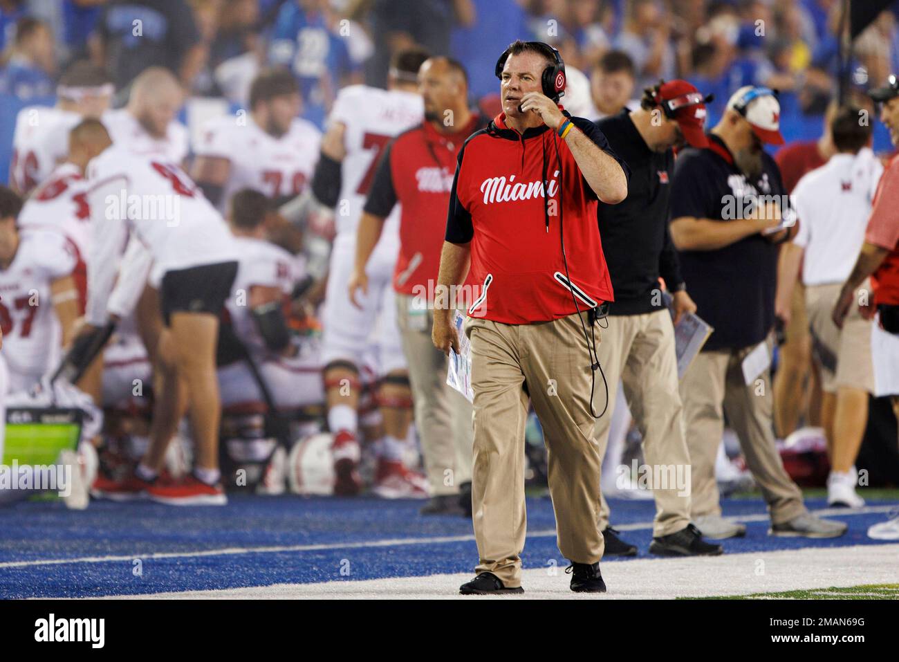 Miami (Ohio) head coach Chuck Martin walks down the sideline during the ...