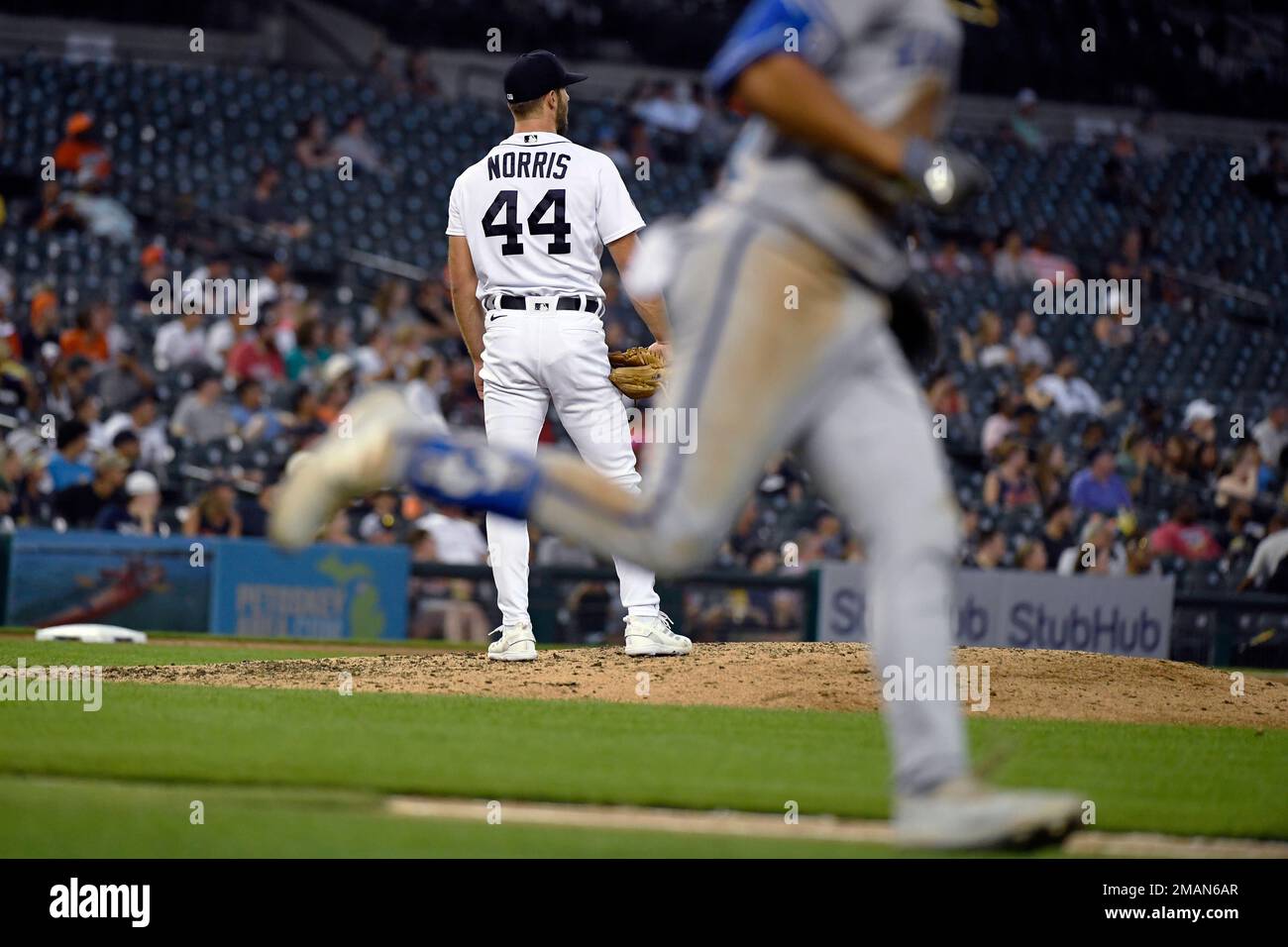 Detroit Tigers relief pitcher Daniel Norris (44) waits after giving up ...