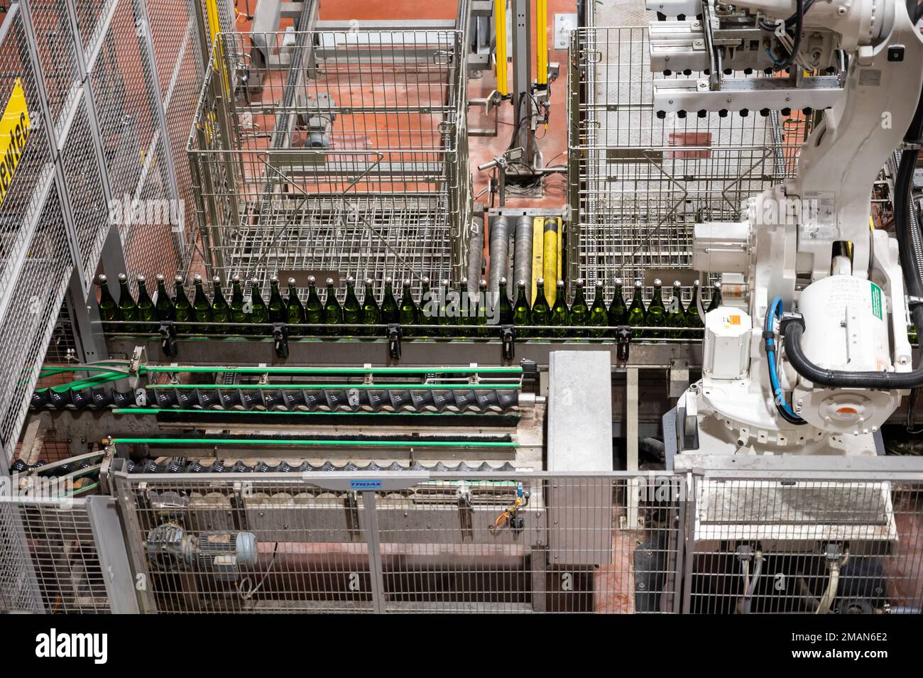 Production of cremant sparkling wine in Burgundy, France. Automatically ...