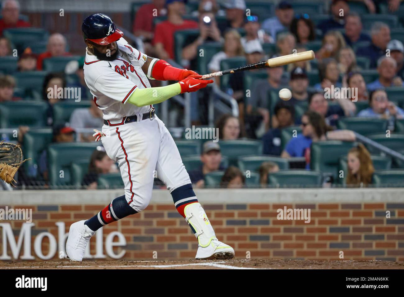 Atlanta Braves' Marcell Ozuna hits a double during the third inning of ...