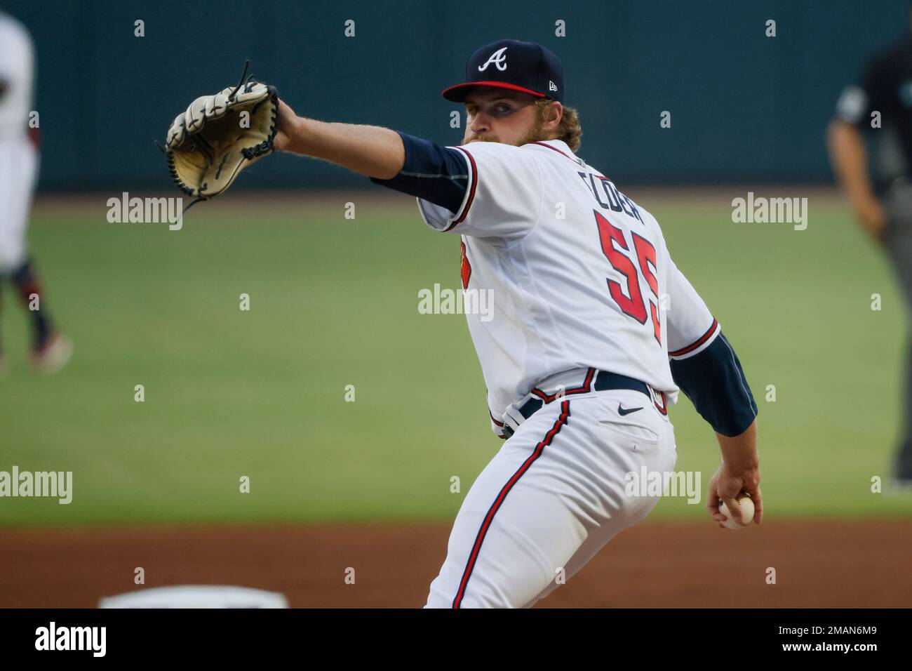 Atlanta Braves starting pitcher Bryce Elder throws during the first inning of the team's ...