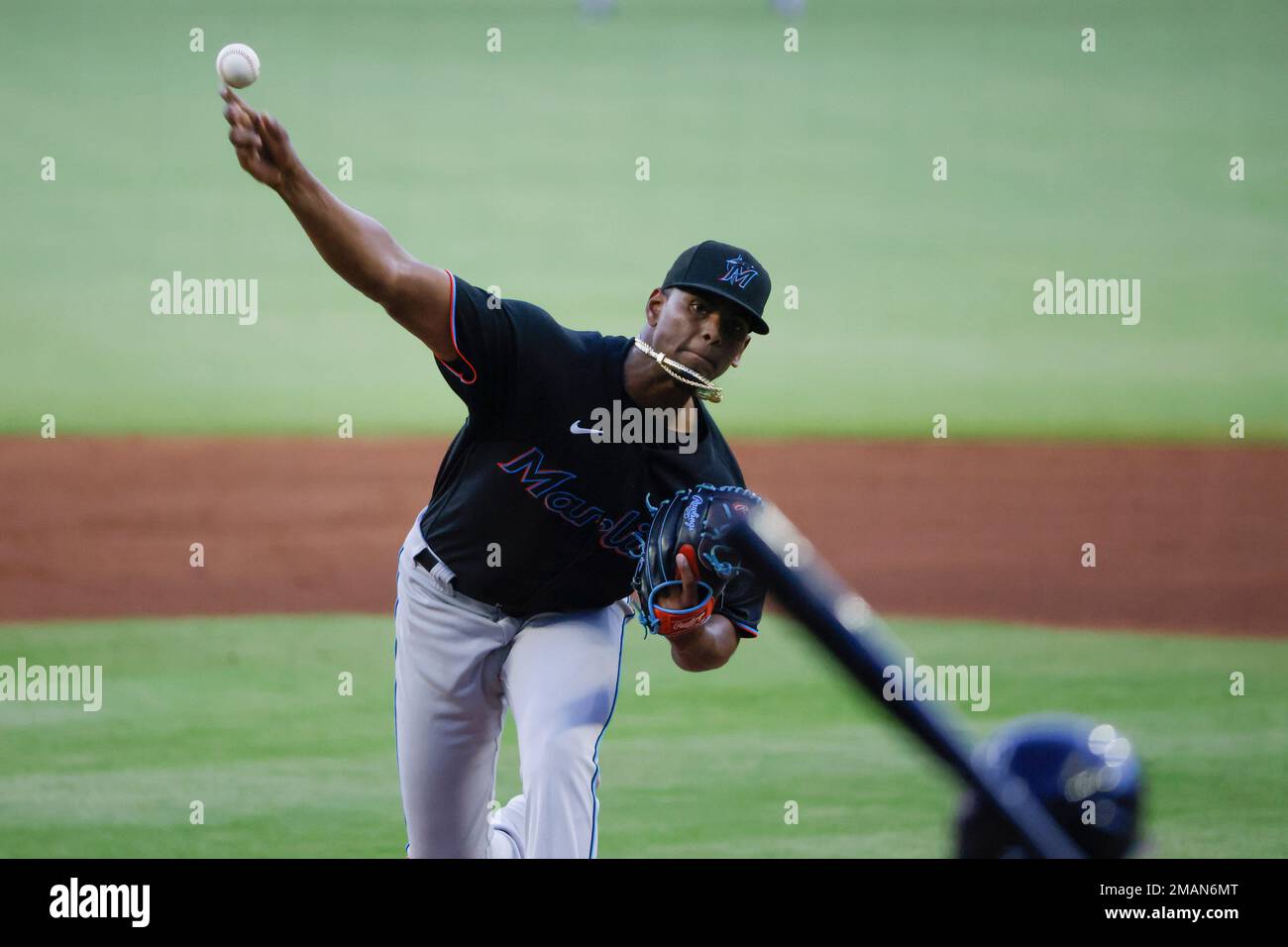 Miami Marlins starting pitcher Edward Cabrera throws during the first ...