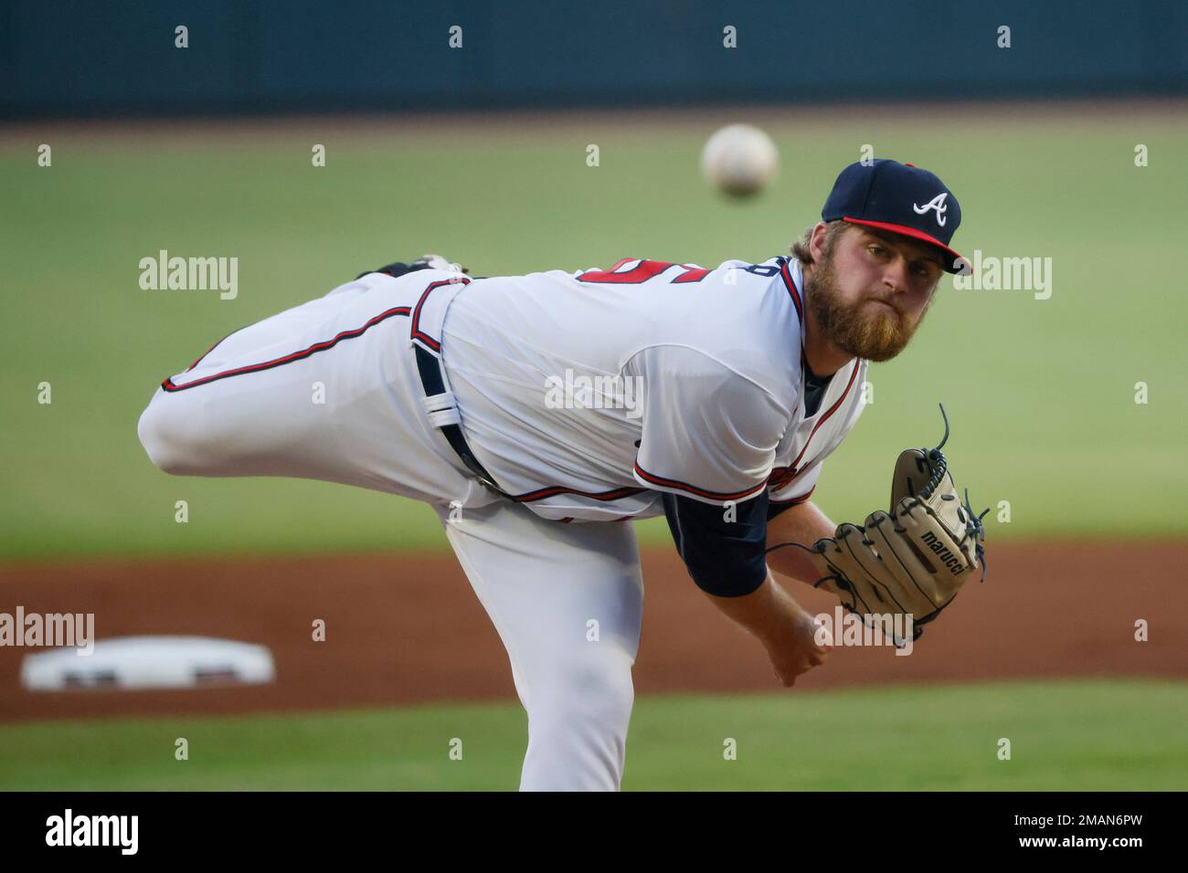 Atlanta Braves starting pitcher Bryce Elder throws during the first ...