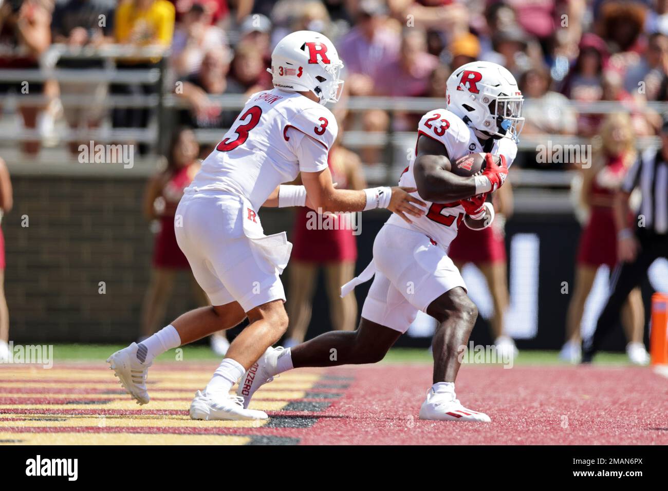 Rutgers Scarlet Knights running back Kyle Monangai (23) takes a handoff ...