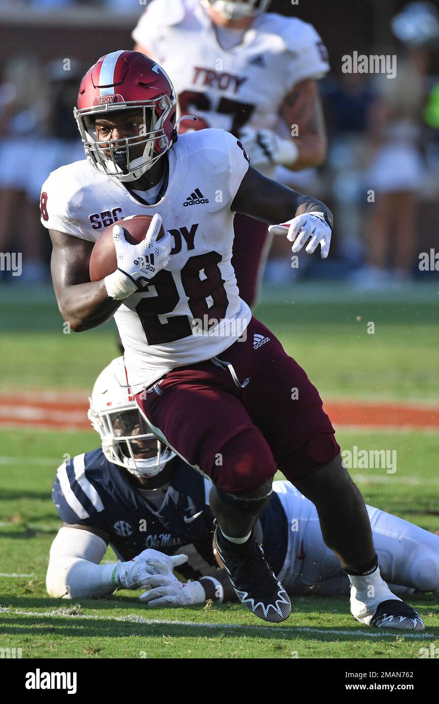 Troy running back Kimani Vidal (28) carries the ball during the second ...