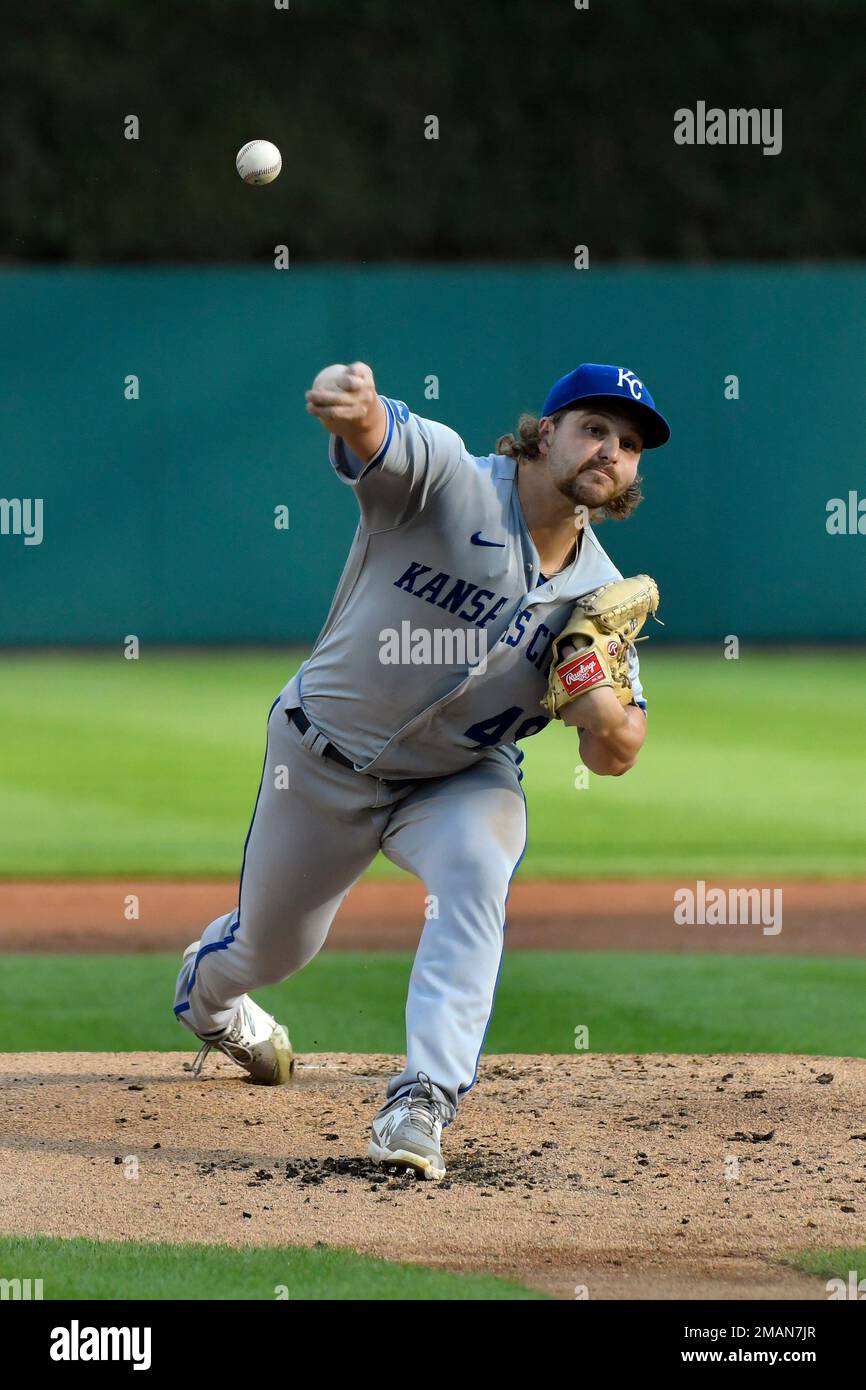Kansas City Royals starting pitcher Jonathan Heasley throws against the ...