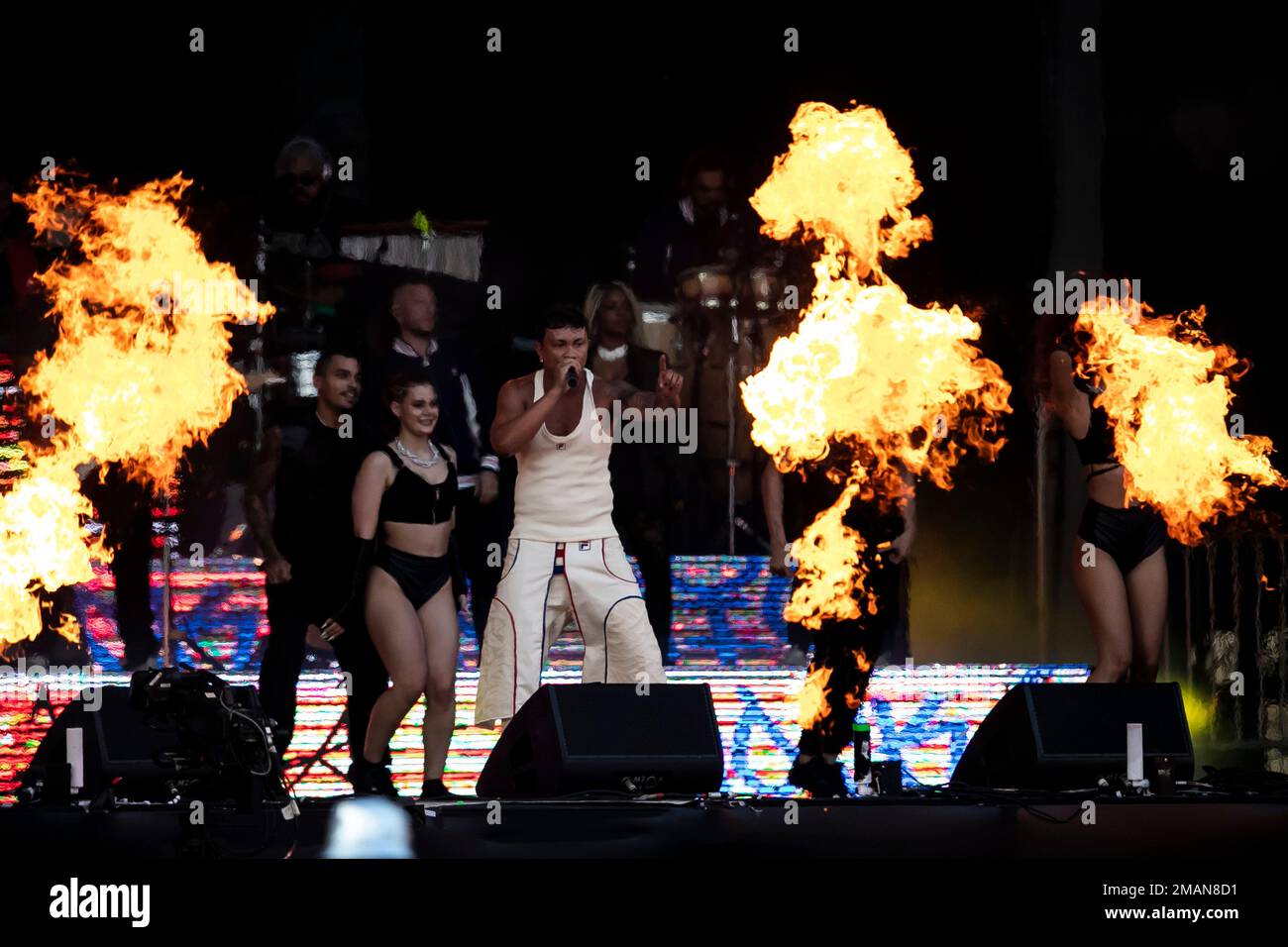 Brazilian rapper Xama performs during the Rock in Rio music festival in ...