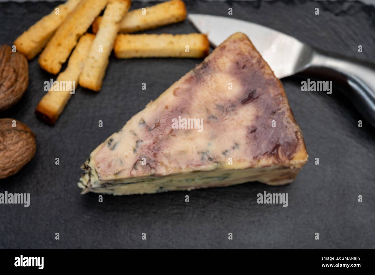 Cheese collection, blue stilton English cheese matured in red porto ...