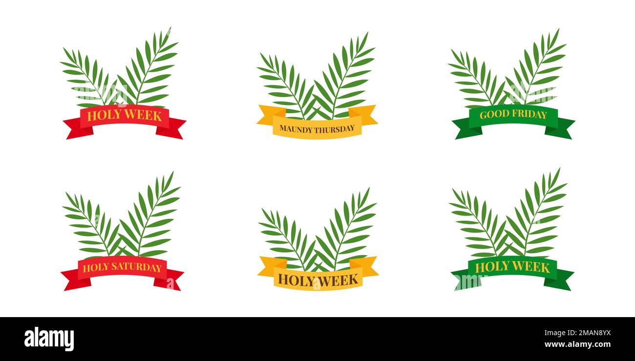 Christian banner Holy Week with a collection of icons about palm ...