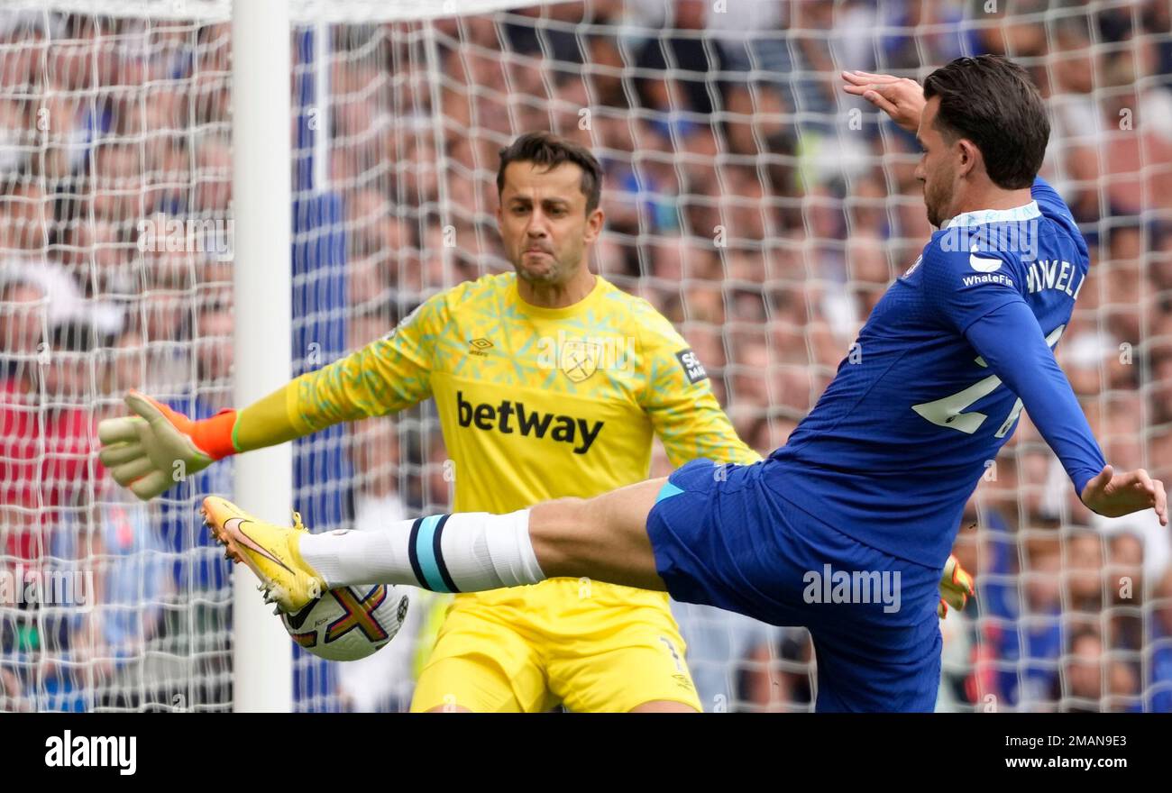 Chelsea's Ben Chilwell scores his side's opening goal during the ...