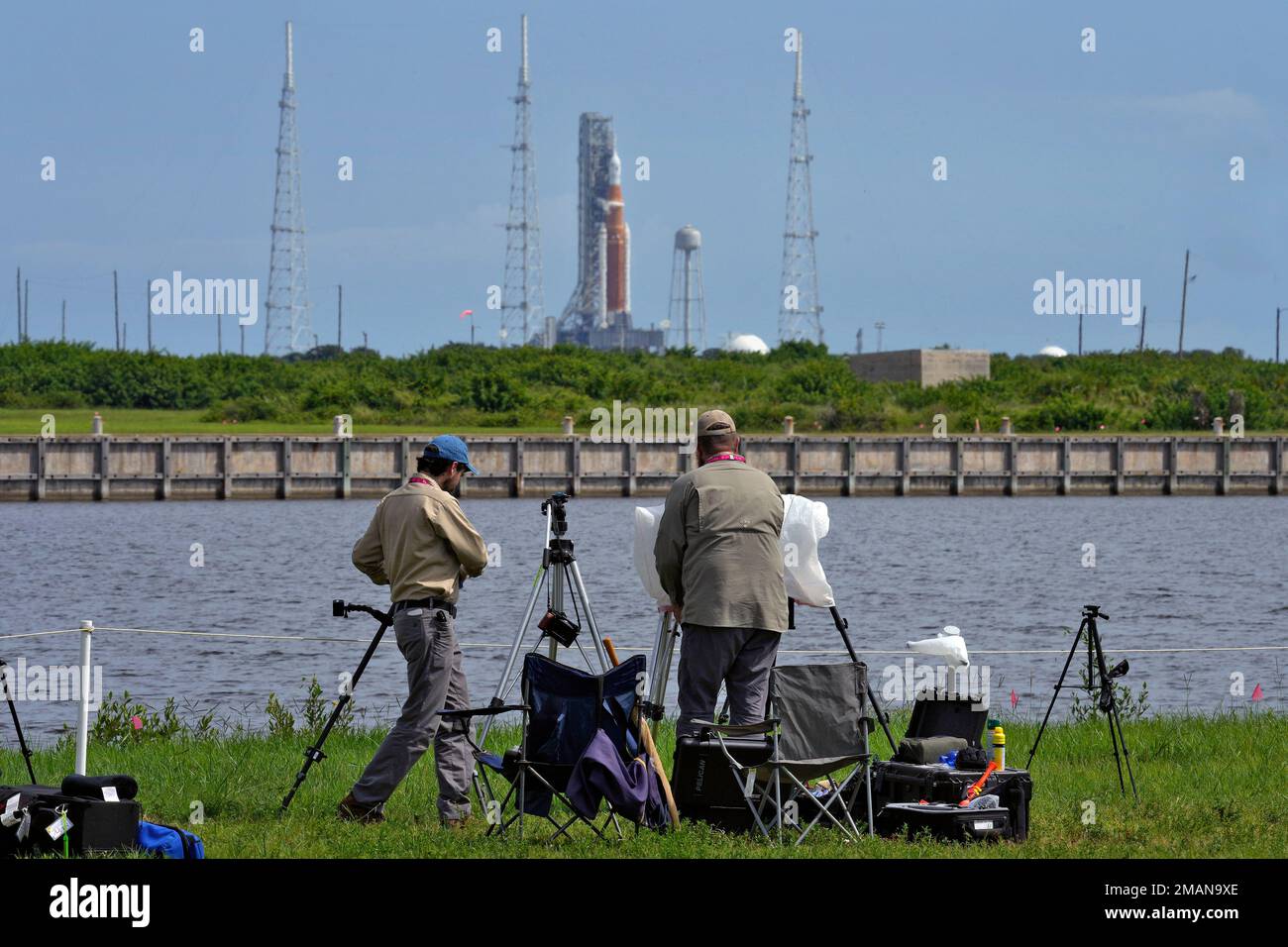 Photographers pack up their equipment as NASA's new moon rocket sits on ...